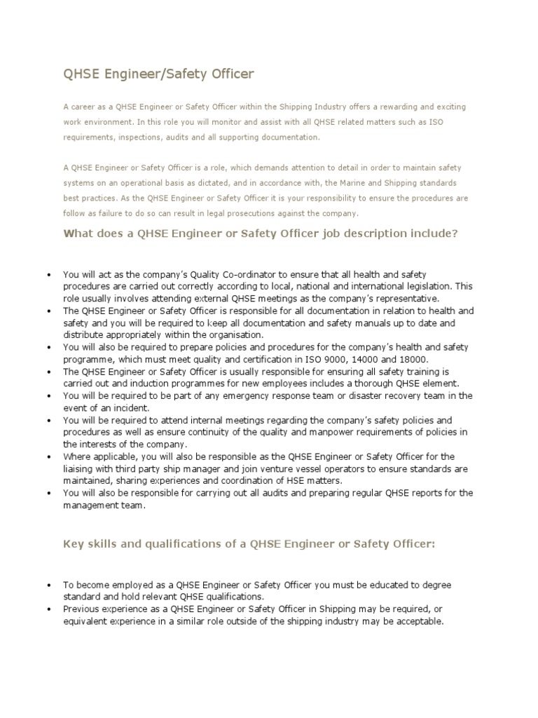 What Does A QHSE Engineer or Safety Officer Job Description Include ...