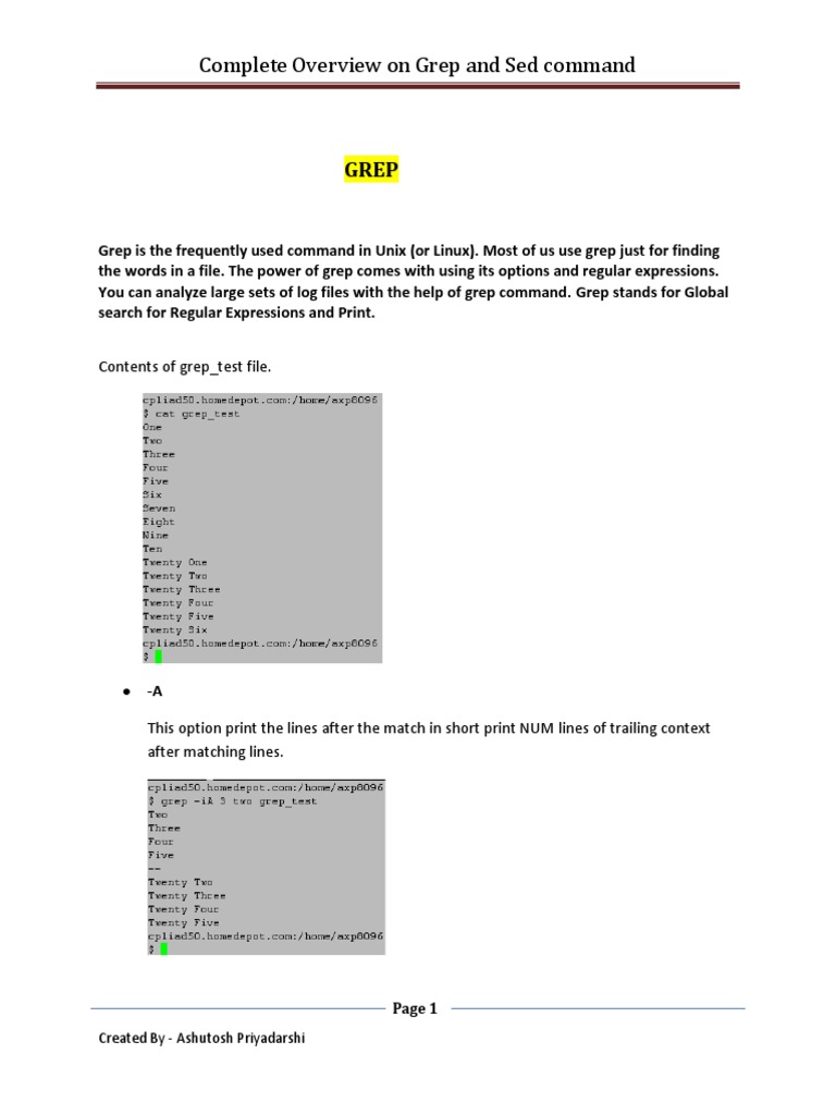 Grep and Sed Commands | PDF | Regular Expression | Filename Grep and Sed Commands | PDF | Regular Expression | Filename