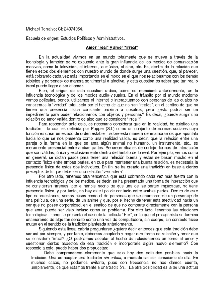 El Amor Real Vs Amor Irreal (III) | PDF | Karl Popper | Amor