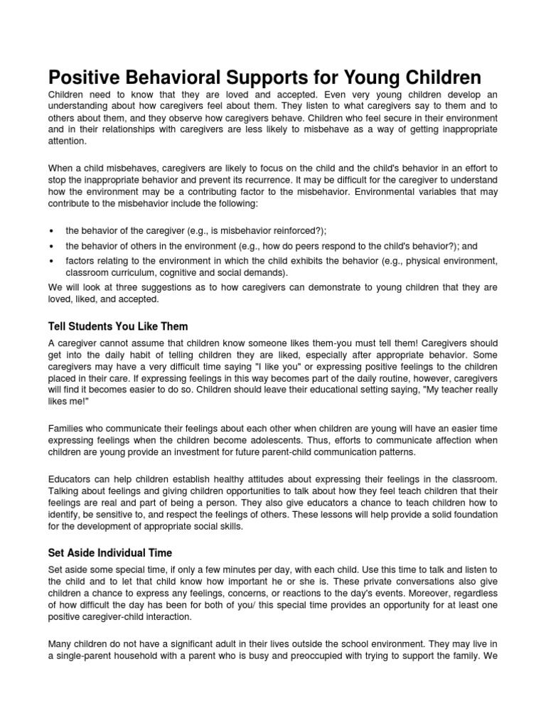 Positive Behavioral Supports for Young Children | Self Esteem | Caregiver