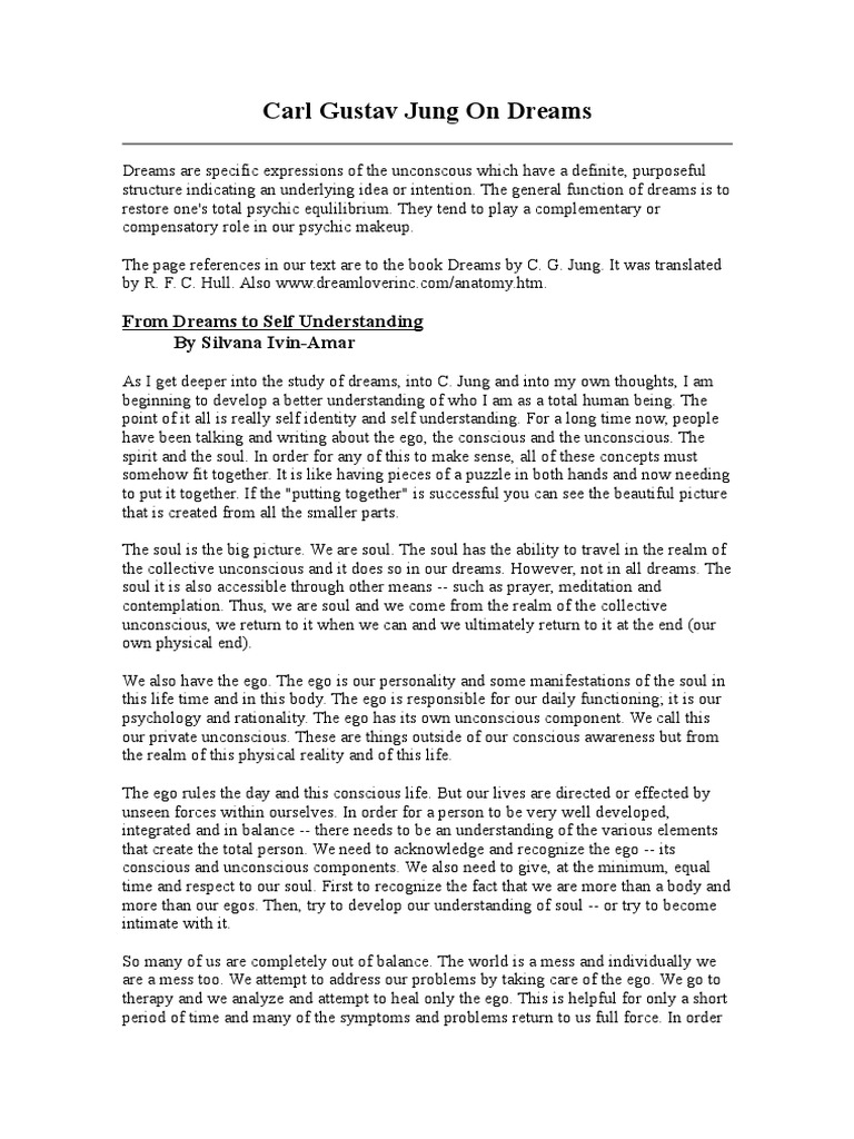 Carl Gustav Jung On Dreams Pdf Unconscious Mind Dream