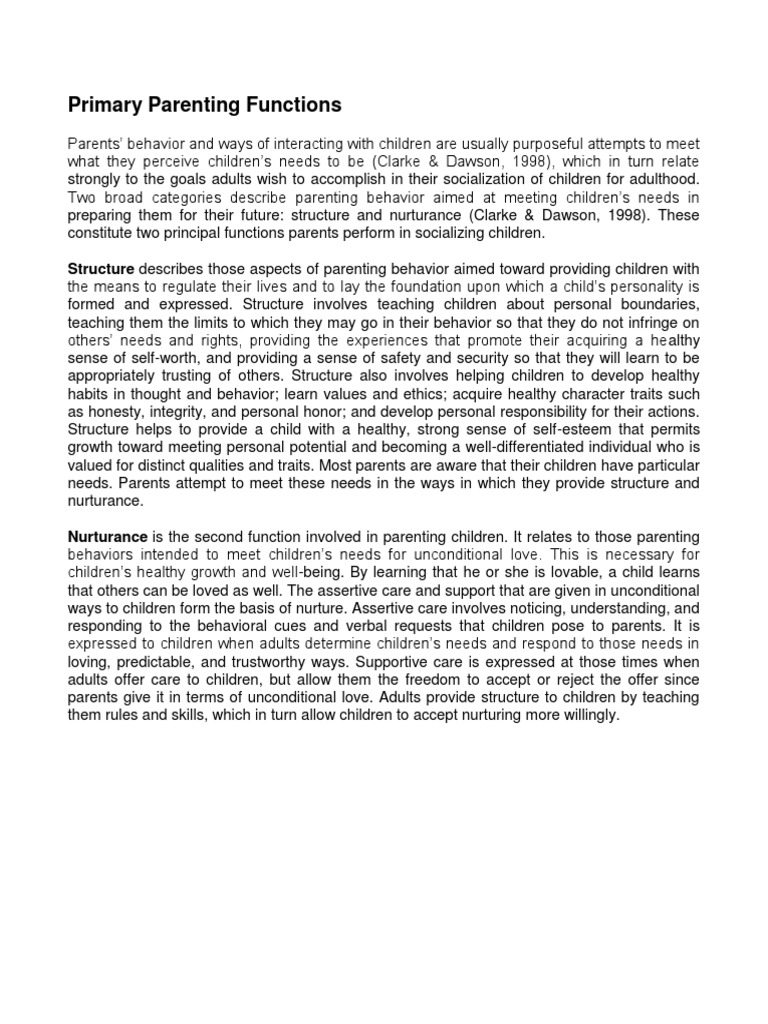 The Two Primary Parenting Functions of Structure and Nurturance ...