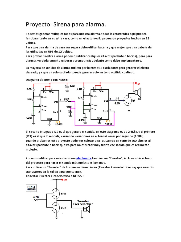 Proyecto Sirena para Alarma | PDF | Transistor | Altoparlante