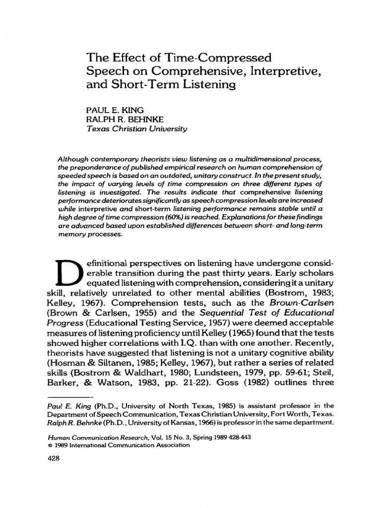 Human Communication Research 1989 KING | PDF | Memory | Reading ...