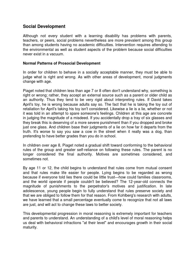 Social Development: Normal Patterns of Prosocial Development | PDF ...