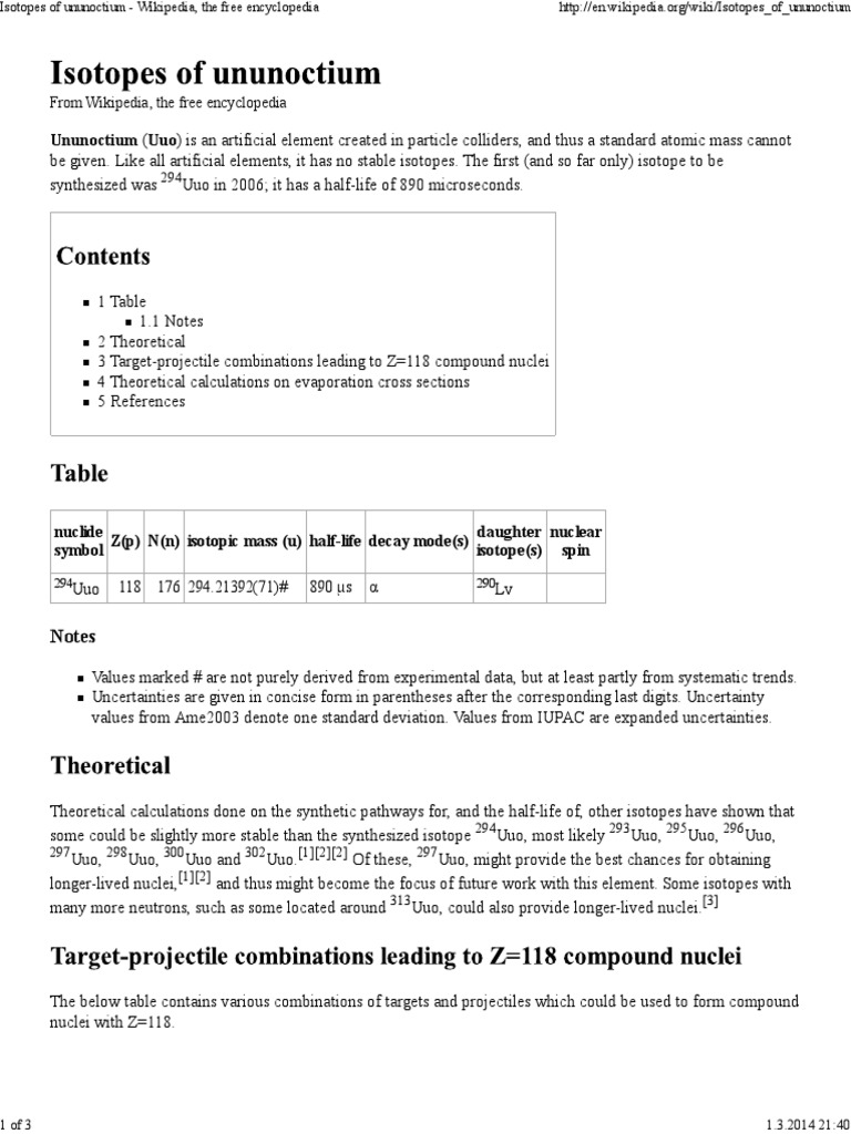 Isotopes of Ununoctium - Wikipedia, The Free Encyclopedia | PDF ...