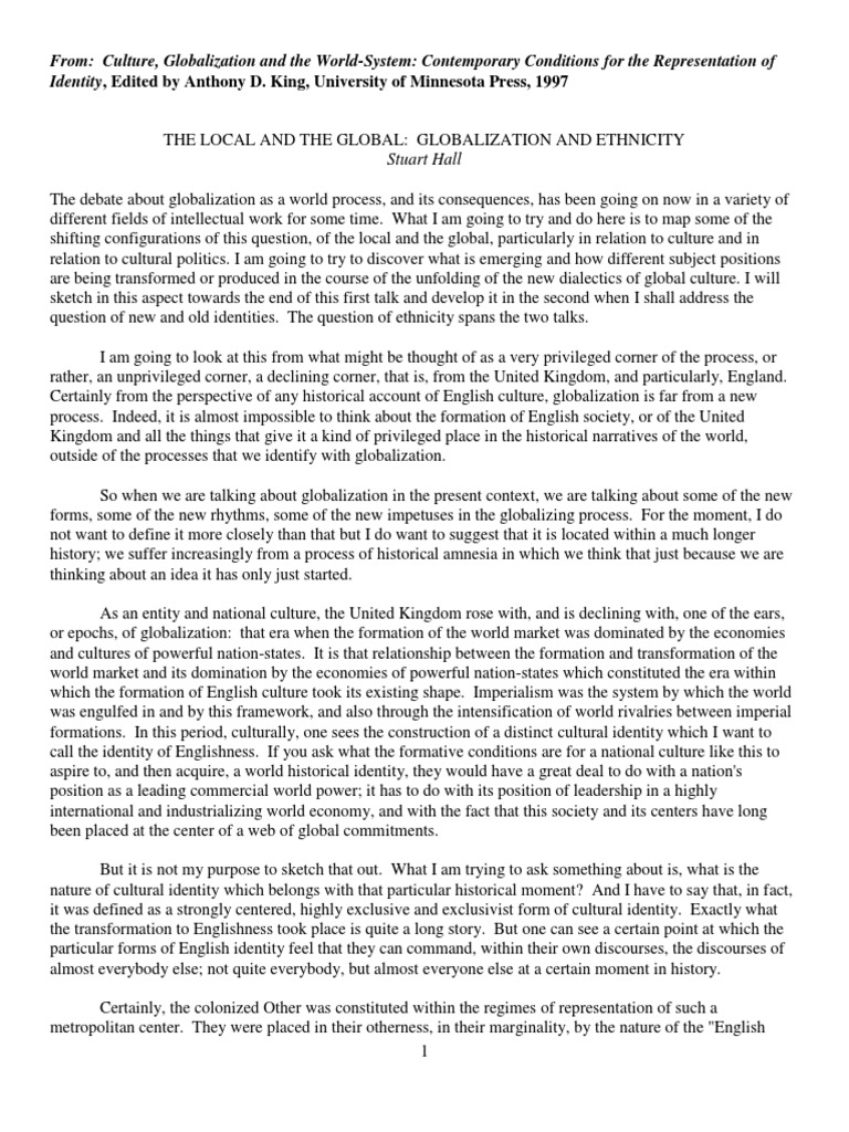 Hall, Stuart. Local and Global. | PDF | Globalization | Nation State