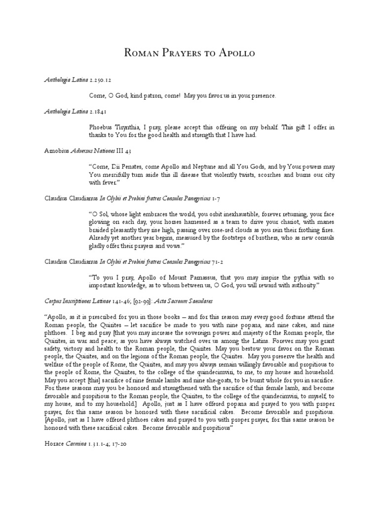Apollo Roman Prayers | PDF | Apollo | Sacrifice