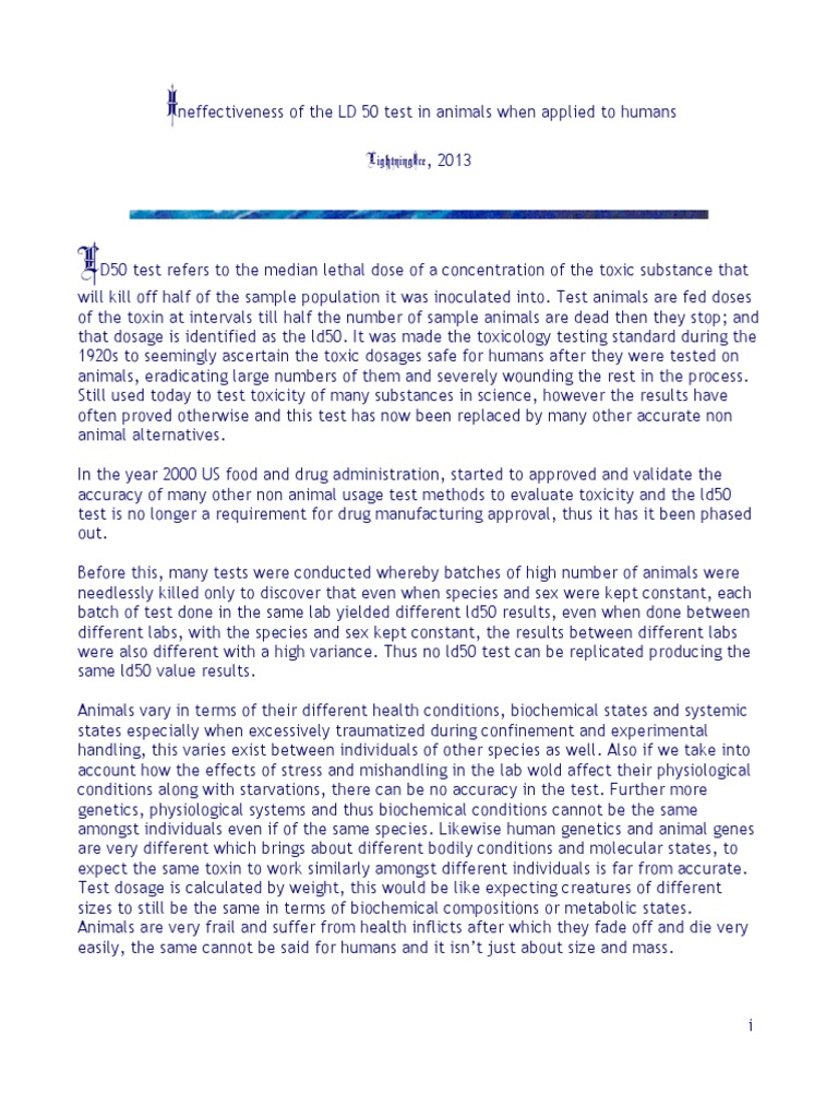 Ineffectiveness of LD50 Animal Testing When Applied To Humans | PDF ...