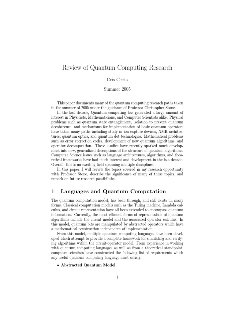 Quantum Computing Research Summary | PDF | Quantum Computing | Matrix (Mathematics)