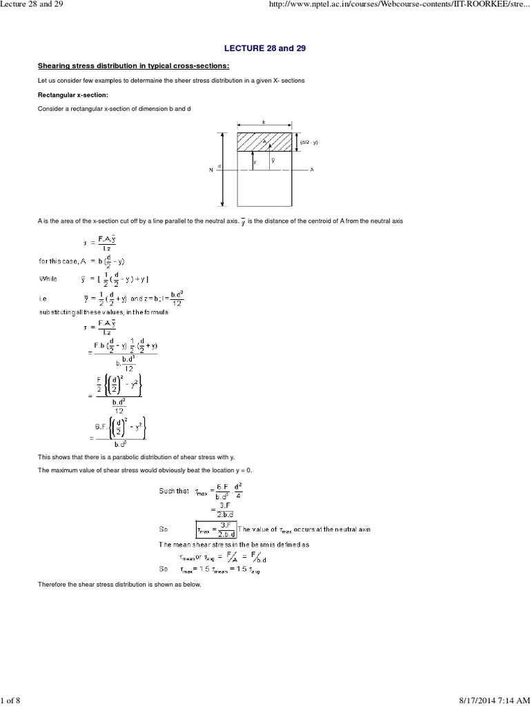 LECTURE 28 and 29: Shearing Stress Distribution in Typical Cross-Sections | PDF | Bending ...