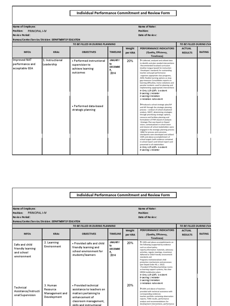 IPCRF-RPMS For Principals I-IV (Filled-Up) | PDF | Strategic Planning ...