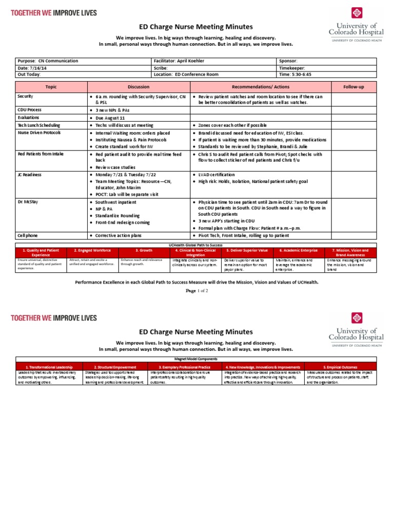 charge nurse meeting minutes sample | Empowerment | Patient Safety