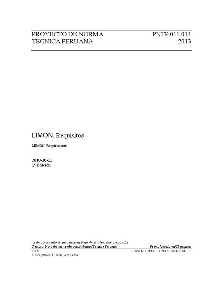 Norma Del Limon Fresco | PDF | Producto (Negocio) | Calidad (comercial)