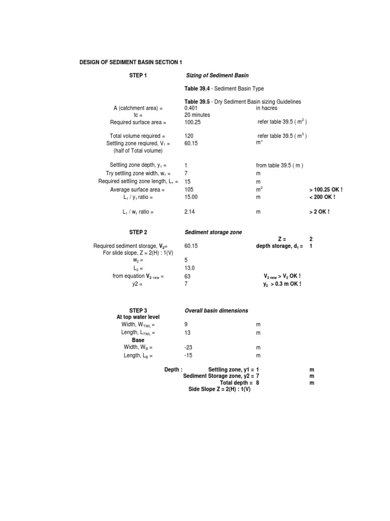 Earthwork Wet Sediment Basin Design | PDF | Drainage Basin | Sediment