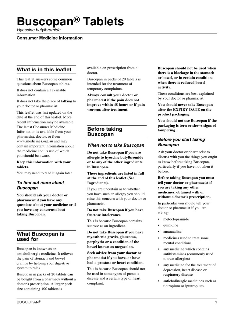 Buscopan | PDF | Breastfeeding | Tablet (Pharmacy)