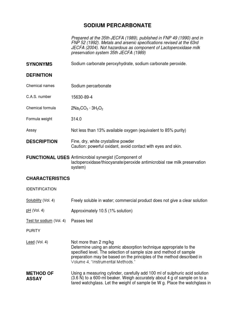 Sodium Percarbonate | PDF | Sodium | Solution Sodium Percarbonate | PDF | Sodium | Solution