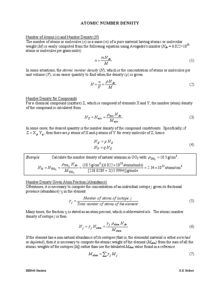 Atomic Number Density Calculations | PDF | Uranium | Density
