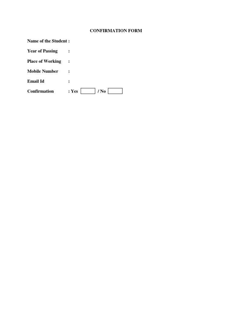 Student Confirmation Form Template | PDF