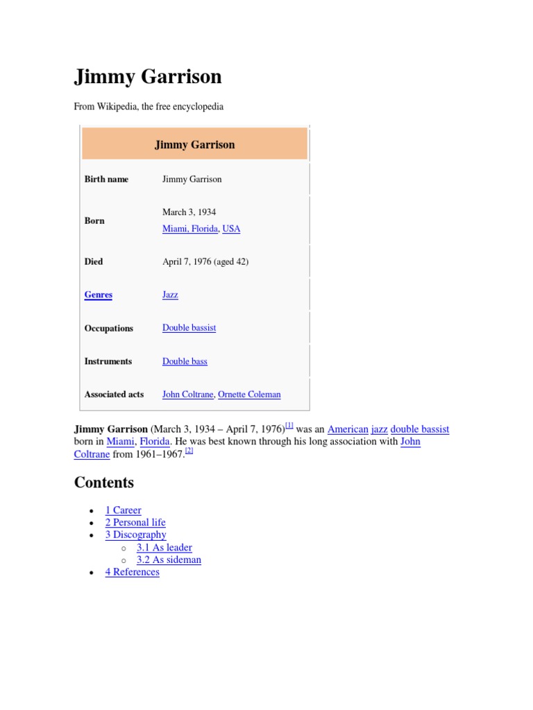 Jimmy Garrison - Wikipedia, The Free Encyclopedia PDF | PDF | Jazz ...