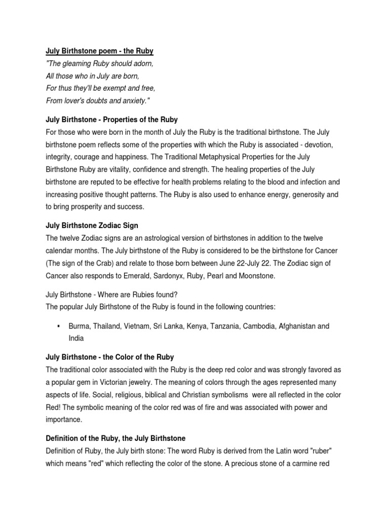 July Birthstone Poem | PDF | Gemstone | Jewellery Components