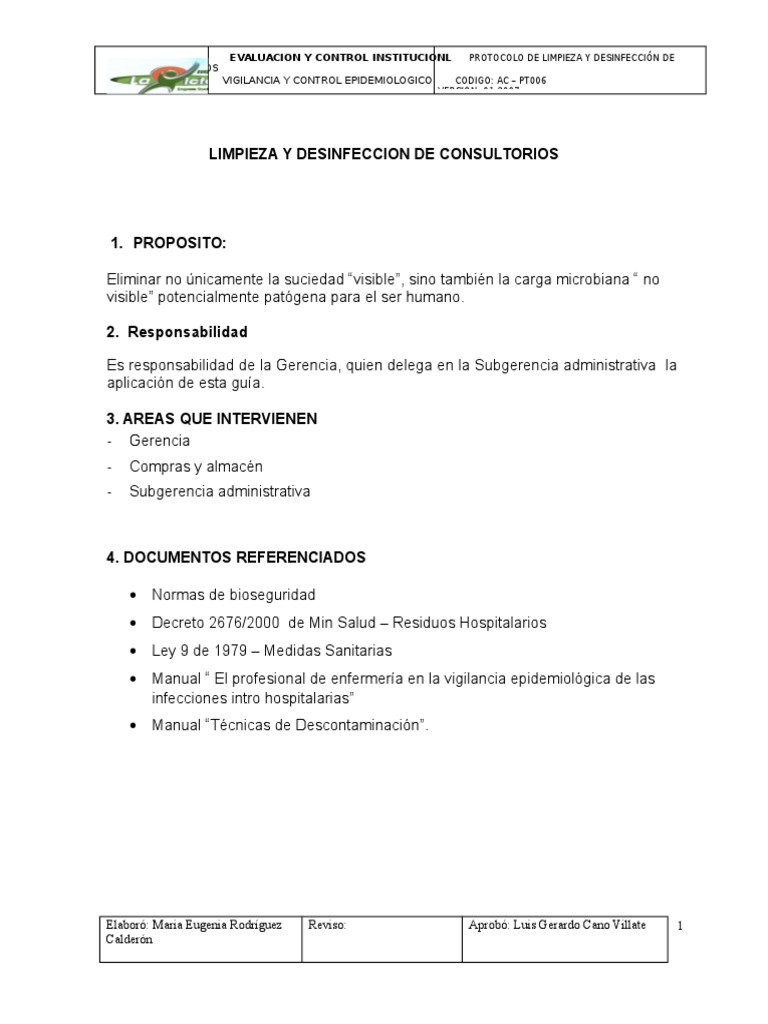 Limpieza y Desinfeccion de Consultorios | PDF | Detergente | Residuos