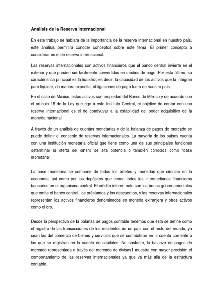 Importancia de las Reservas Internacionales | PDF | Las reservas de ...