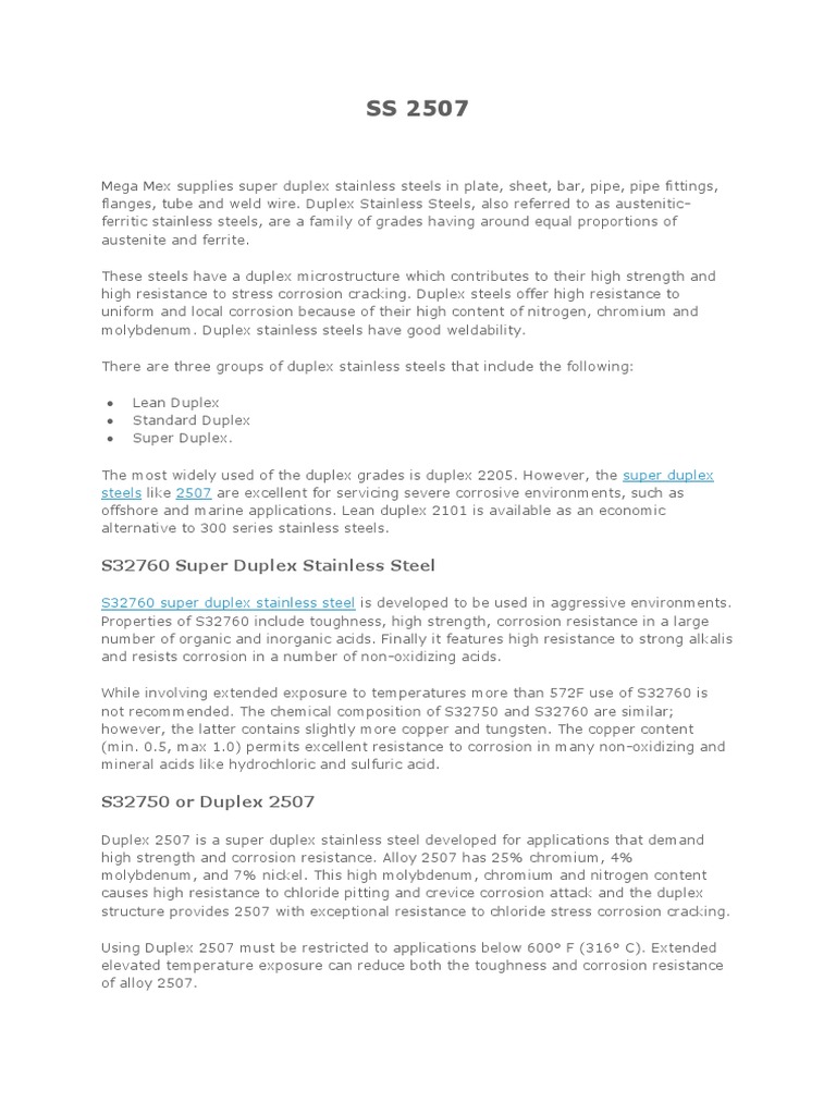 Ss 2507 | Download Free PDF | Stainless Steel | Corrosion