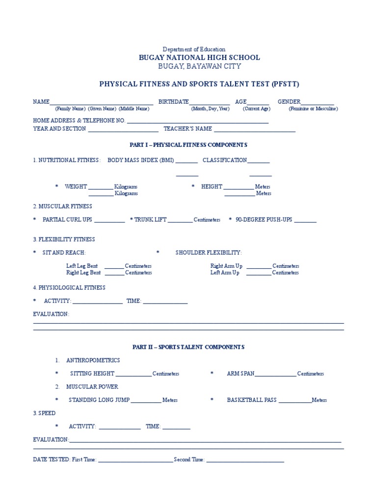 Bugay National High School Physical Fitness and Sports Talent Test ...