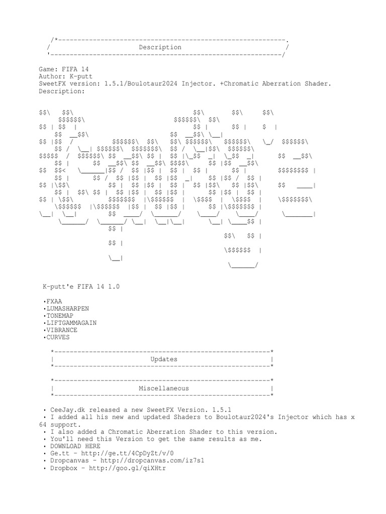 SweetFX Settings FIFA 14 K-Putt'e Config | PDF | Rgb Color Model | Vision