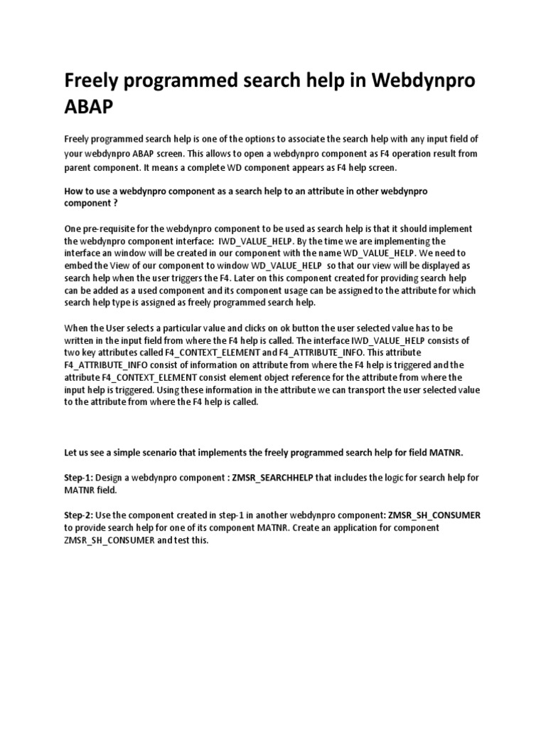 Freely Programmed Search Help in Webdynpro ABAP2 | PDF | Graphical User ...