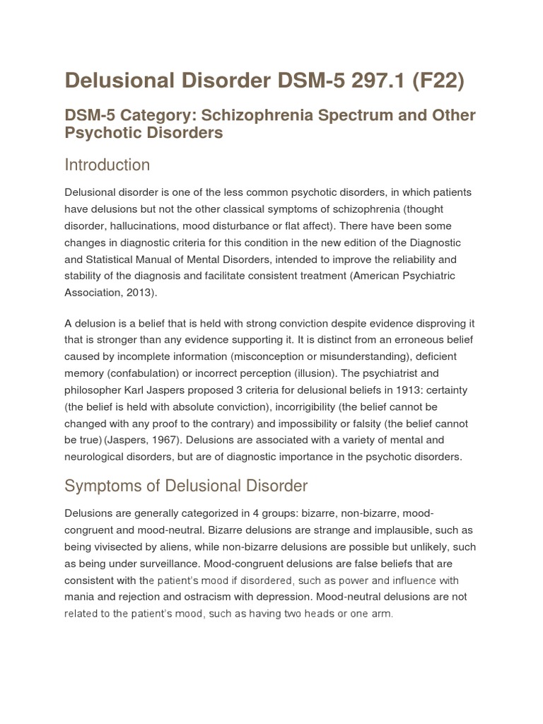 Delusional Disorder DSM 5 | Delusion | Schizophrenia