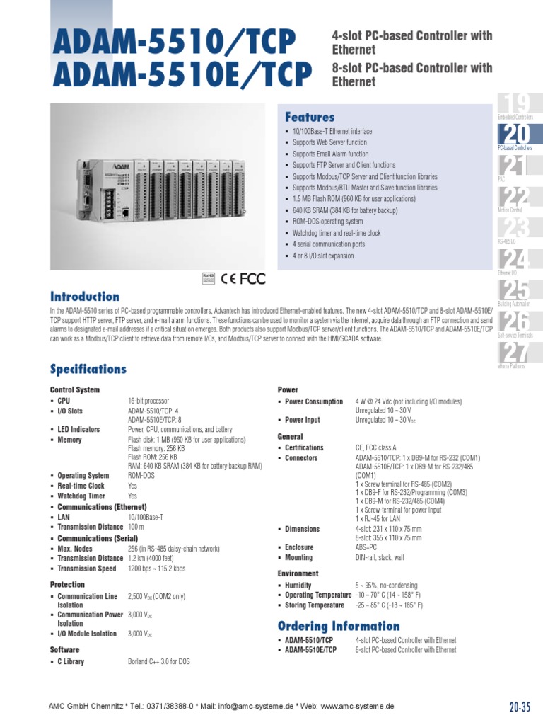 ADAM-5510/TCP ADAM-5510E/TCP: Features | PDF | Transmission Control Protocol | Scada