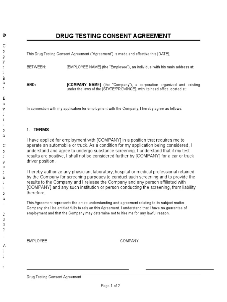 Drug Testing Consent Agreement | PDF | Copyright | Civil Law (Common Law)