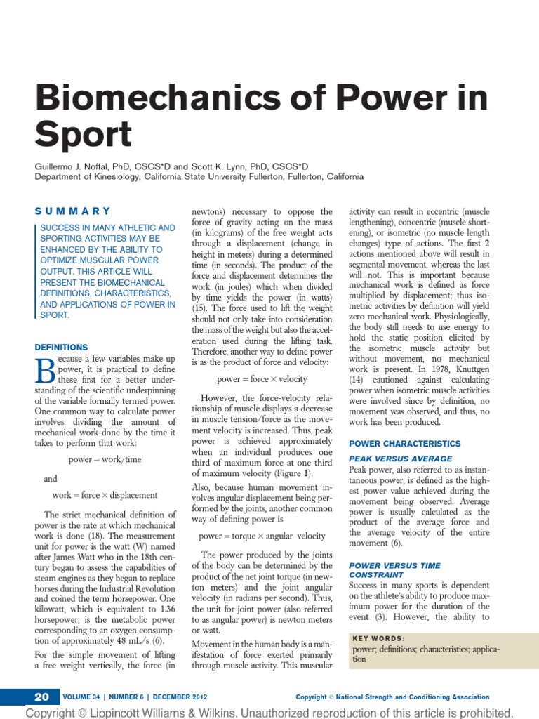 Biomechanics Of Power In Sport Pdf Science Mathematics