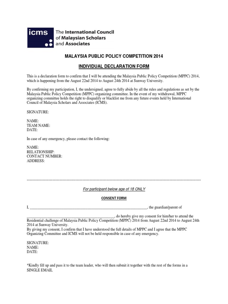 Malaysia Public Policy Competition 2014 Individual Declaration Form ...