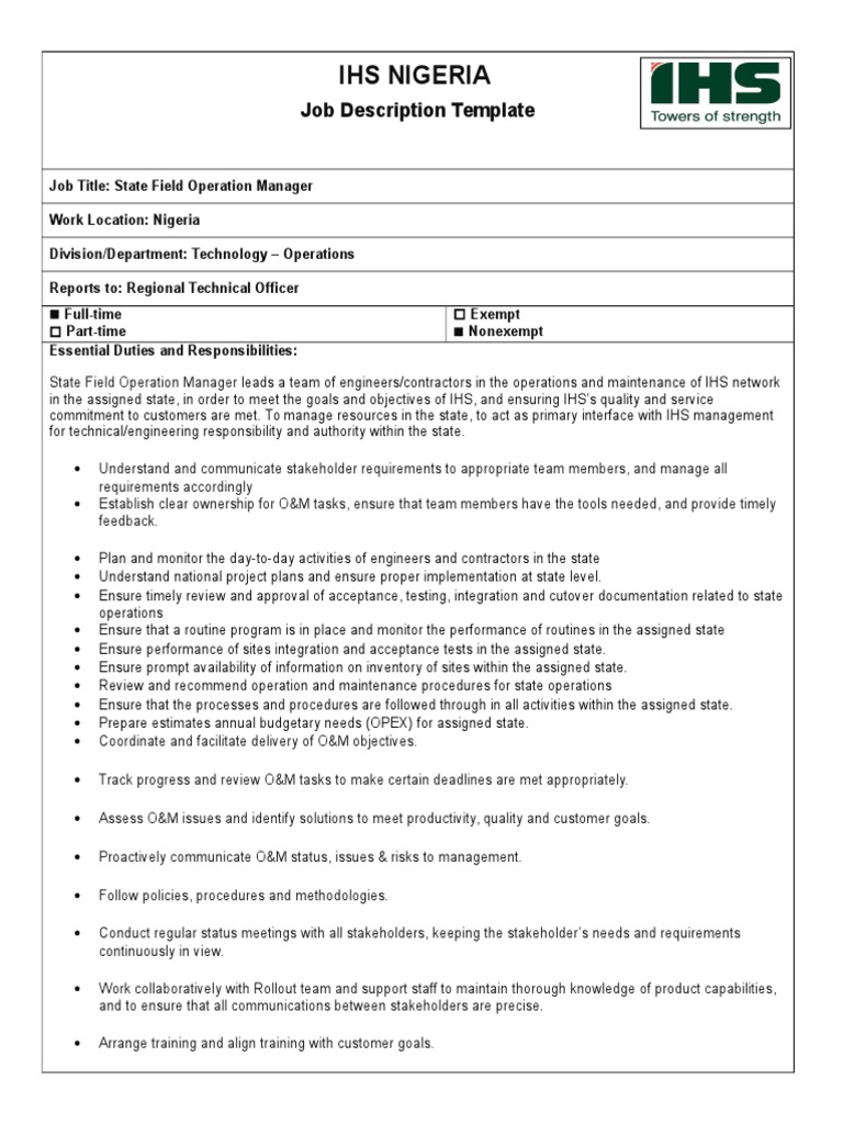 IHS Job Description SFOM | PDF | Project Management | Business