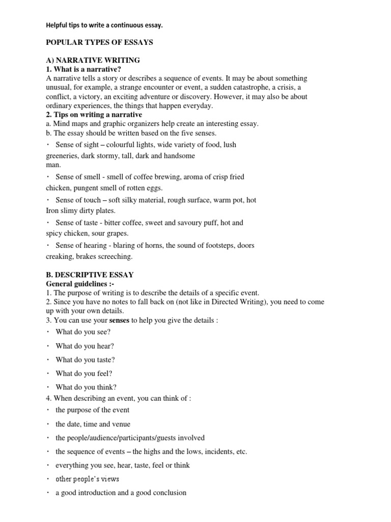 Notes On Continuous Writing | PDF | Senses | Taste