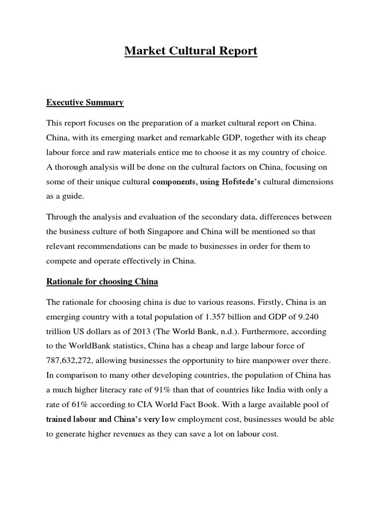 Market Cultural Report | PDF | Collectivism | Singapore