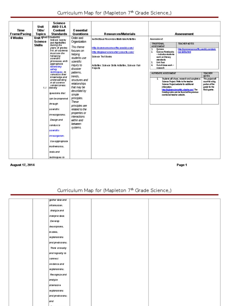 7th Science Pacing Guide 2-9-14 | PDF | Educational Assessment | Science