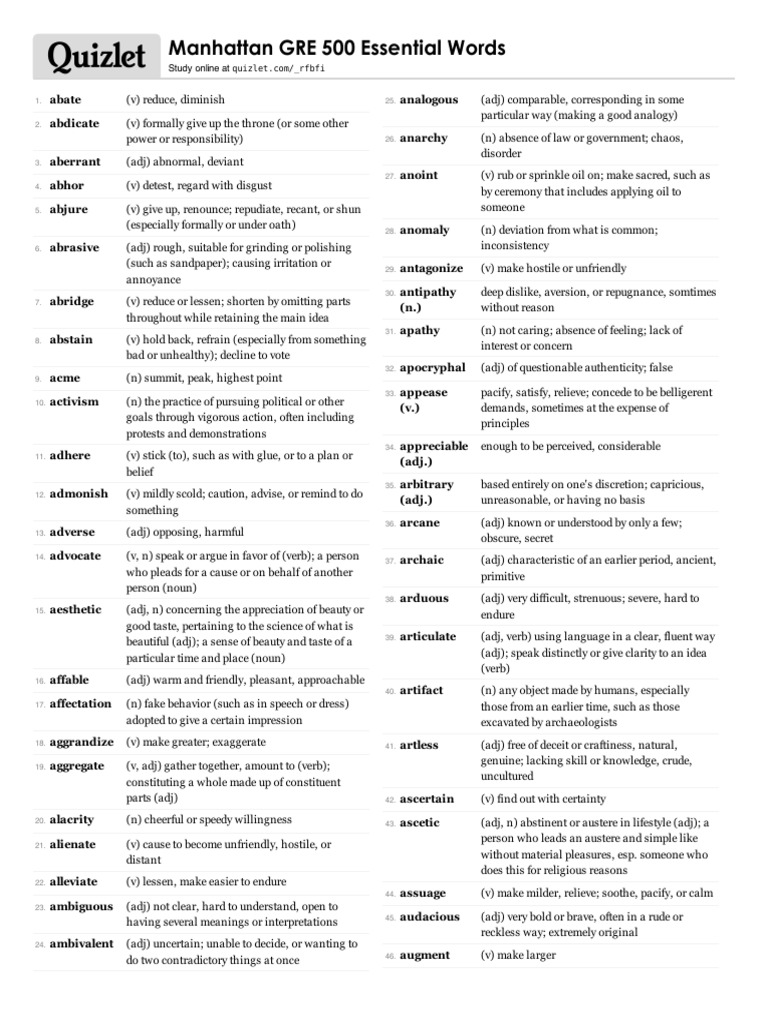 Manhattan GRE 500 Essential Words | PDF