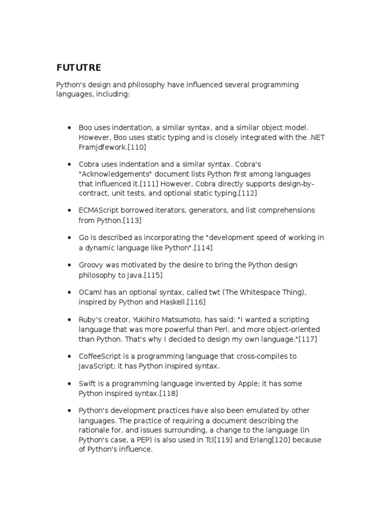 PYTHON'S INFLUENCE ON OTHER LANGUAGES | PDF | Python (Programming ...