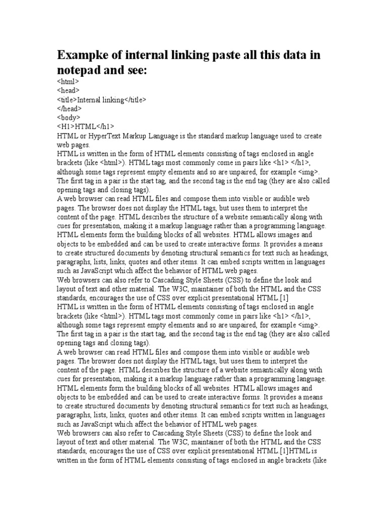 Exampke of Internal Linking Paste All This Data in Notepad and See ...