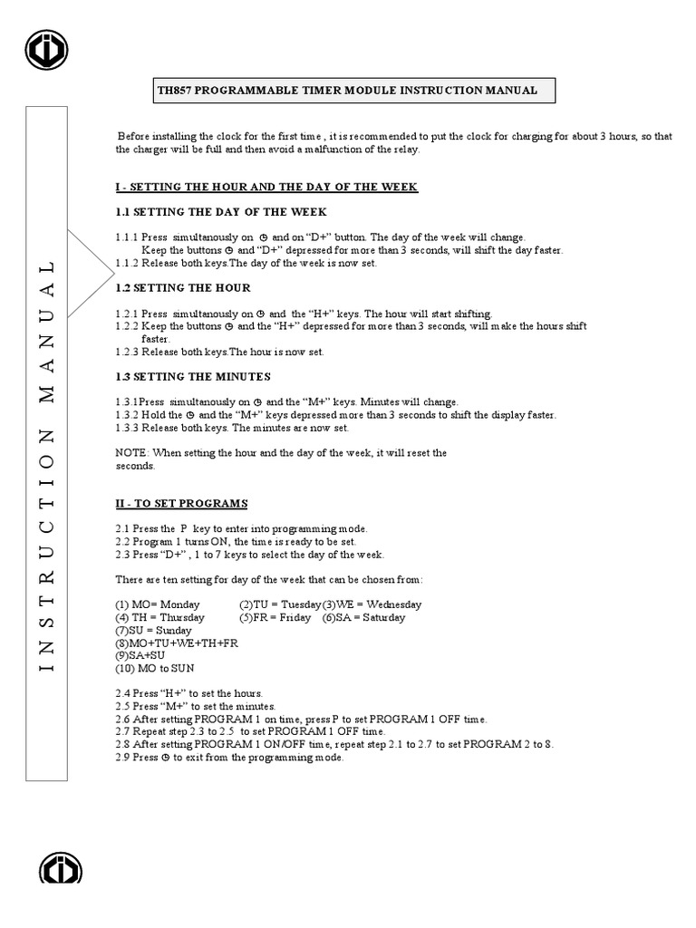 TH857 Programmable Timer Instructions | PDF | Timer | Science
