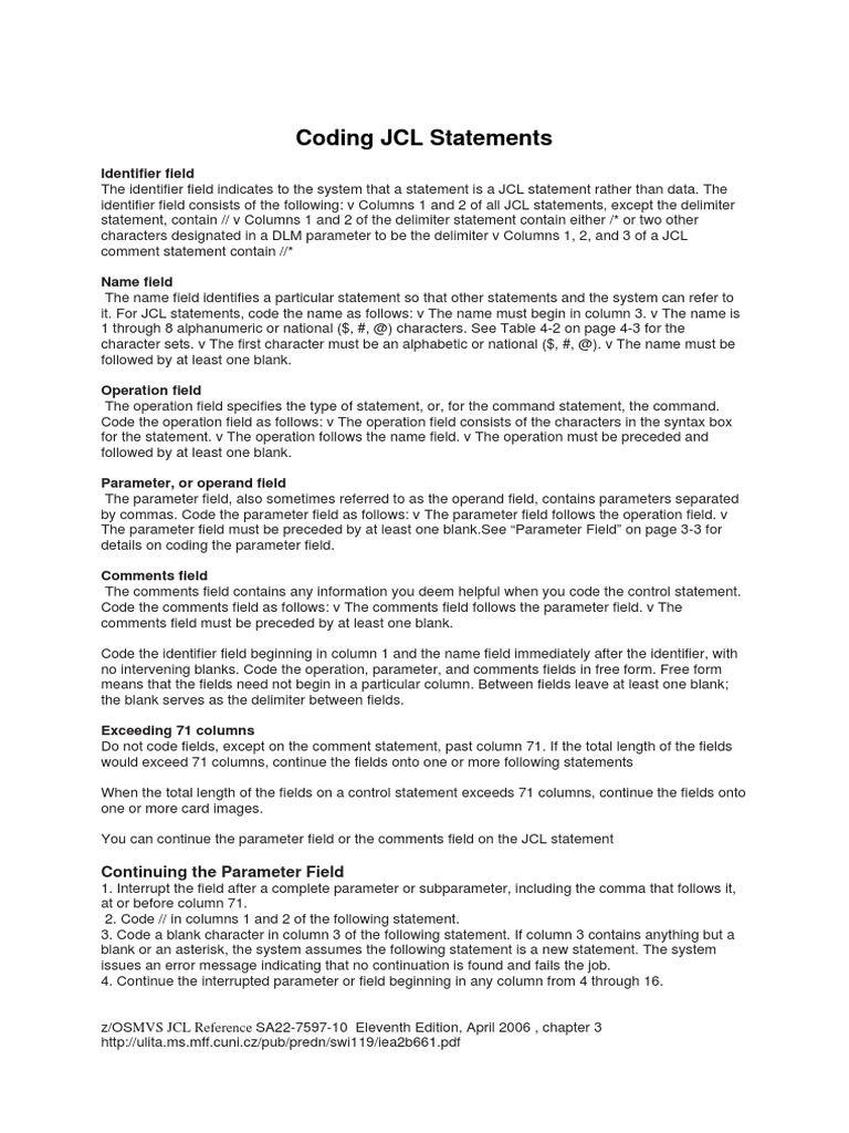 JCL Statements: Syntax, Fields, and Continuation Rules for Coding Job Control Language ...