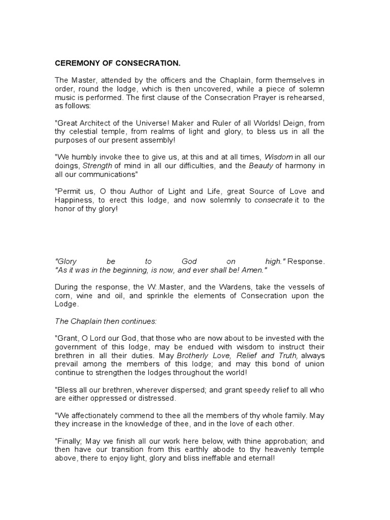 Ceremony of Consecration | PDF | Freemasonry | Religious Behaviour And ...