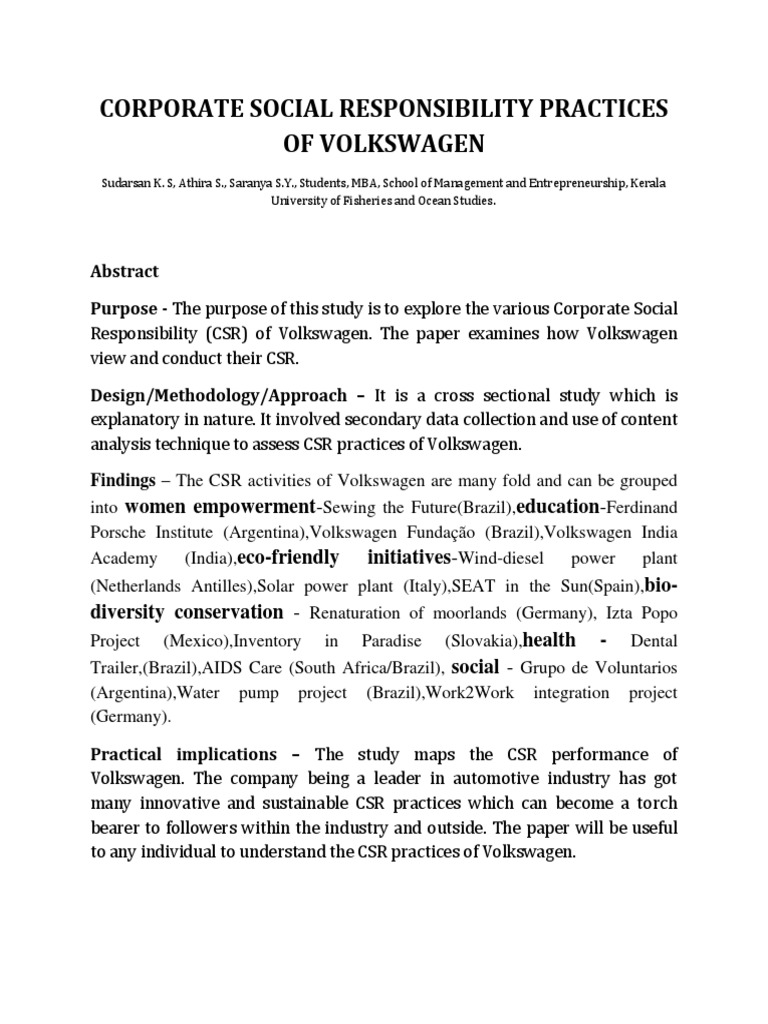 Volkswagen CSR Modified | PDF | Corporate Social Responsibility ...