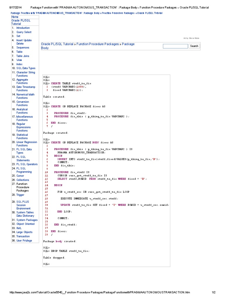 Package Function With 'PRAGMA AUTONOMOUS - TRANSACTION' - Package Body ...