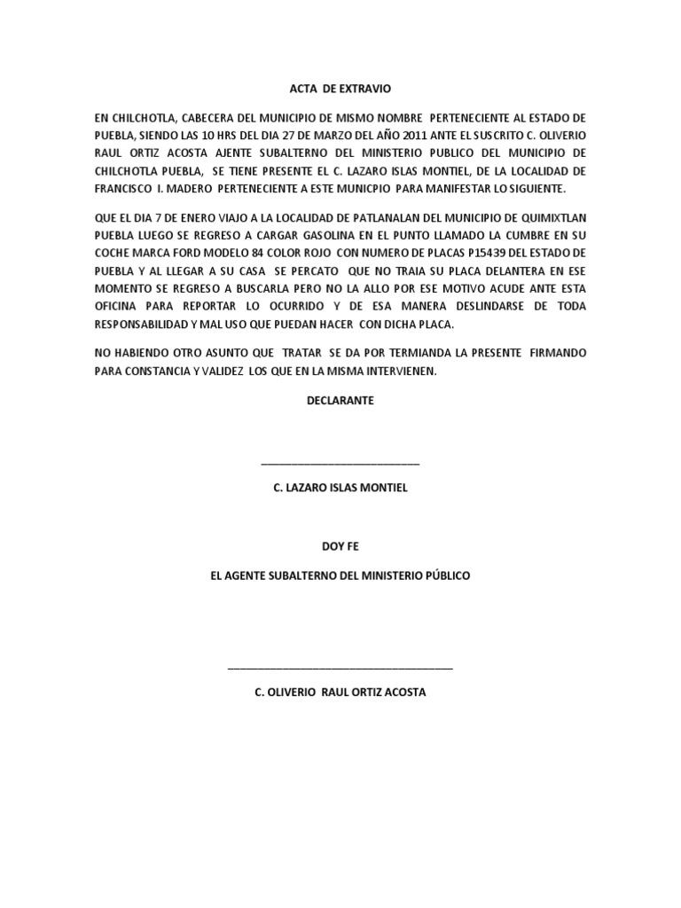 Acta de Extravio | PDF