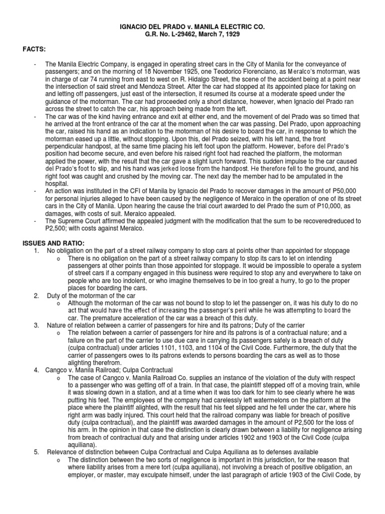 Del Prado v. Meralco (1929) | PDF